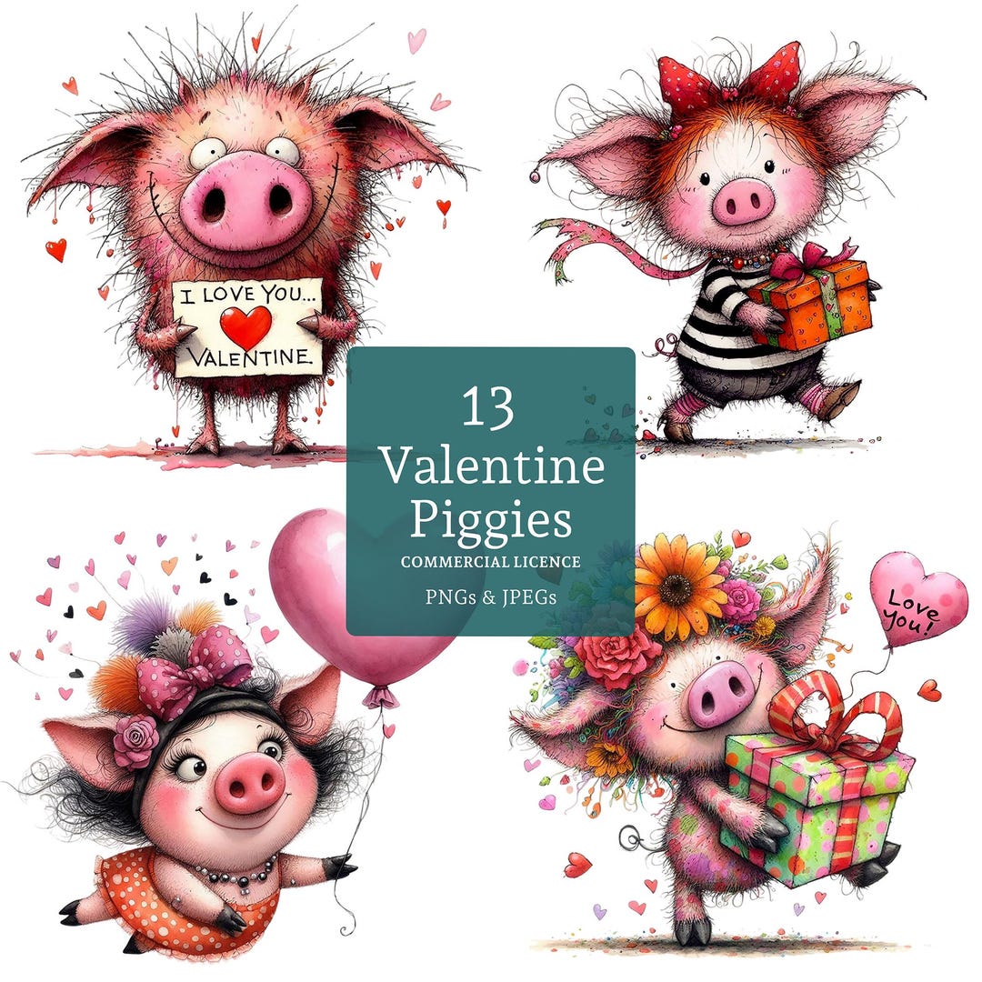 Valentine Pig Clipart, 13 High Quality Pngs/jpgs, Love/birthday Images ...