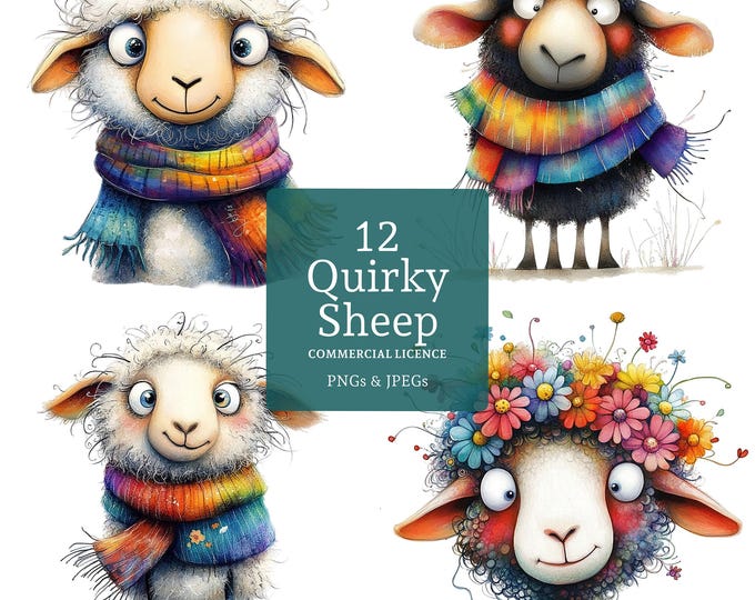Funny Sheep Clipart, Cute Watercolor Quirky Farm Animal, PNG Digital ...