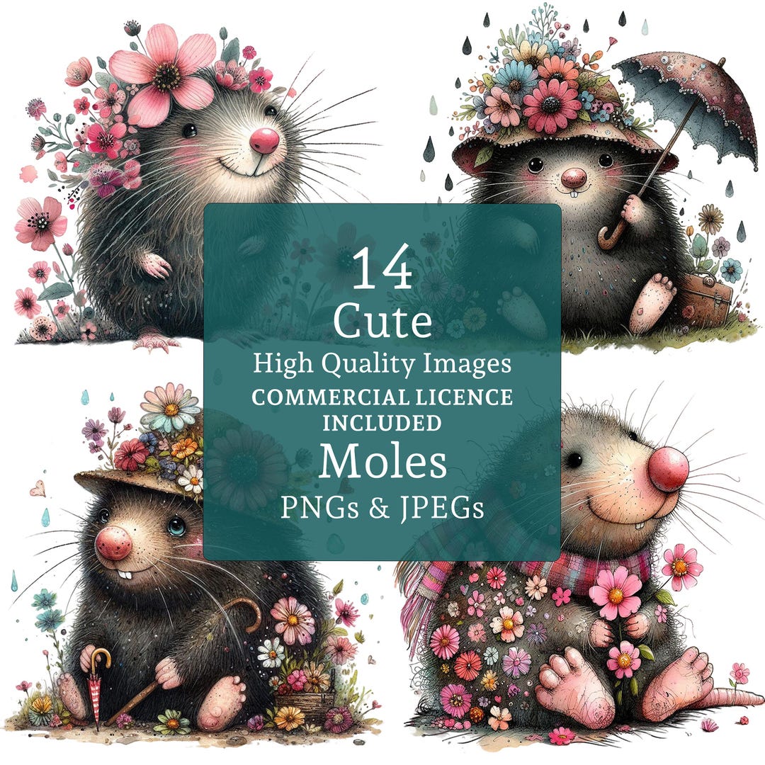 Cute Mole Clipart, 14 Pngs/jpegs, Watercolour Whimsical Animal With ...