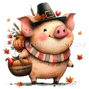 Thanksgiving Pigs Clipart 18 Pngs/jpgs, Autumn Pigs, Harvest Clipart ...