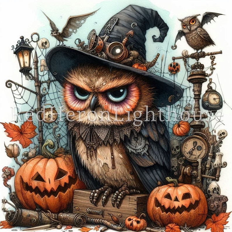 Halloween Owls Clipart 15 Pngs/jpgs, Funny Halloween Designs, Witch Hat ...