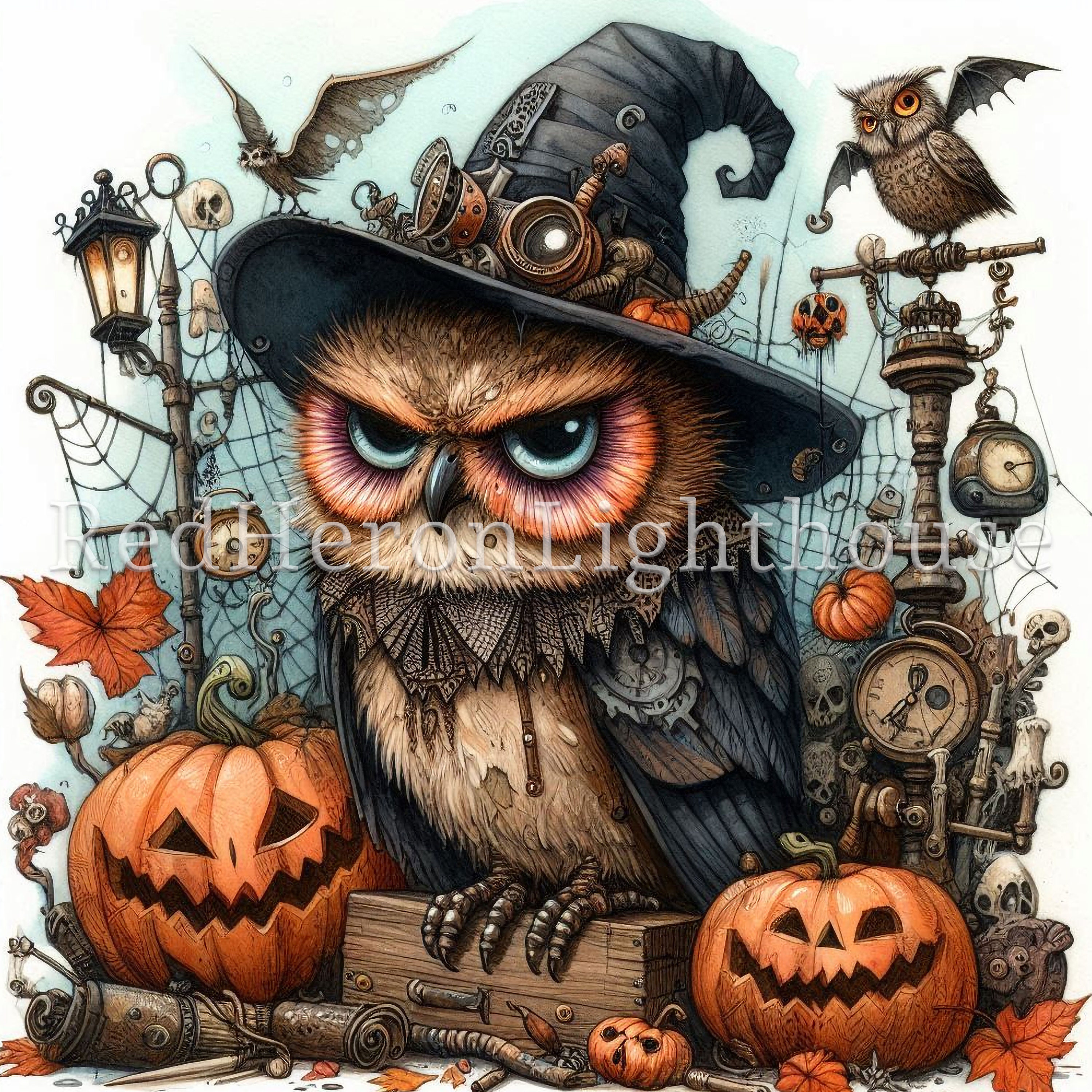 Halloween Owls Clipart 15 Pngs/jpgs, Funny Halloween Designs, Witch Hat ...
