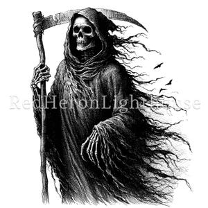 Grim Reaper Pen & Ink Clipart Set, 14 Pngs/jpgs, Terrifying Halloween ...