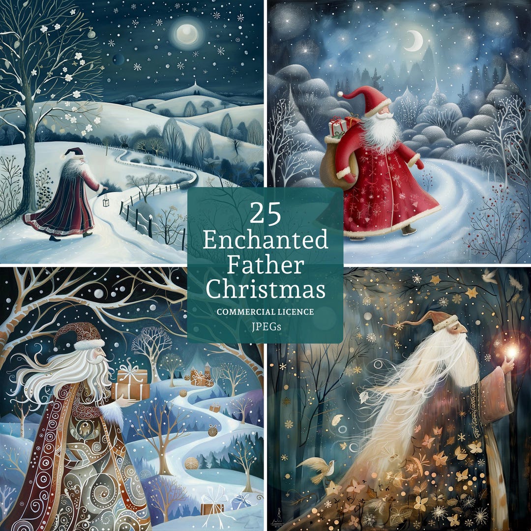 Enchanted Father Christmas Clipart Set, 25 High Quality Jpgs, Folk Art ...