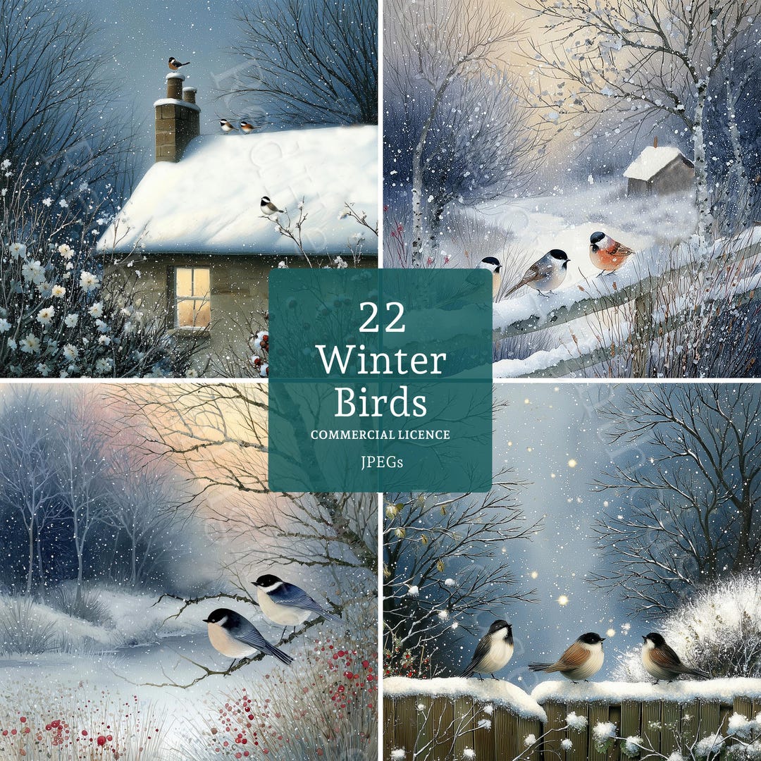 Winter Wildlife Birds Clip Art, Watercolour Snowy Nature Scenery, 22 ...