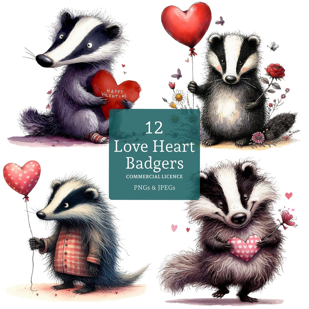 Love Heart Badger Clipart, High Quality Designs, 14 Pngs/jpgs ...