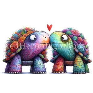 Love Heart Tortoise Clipart, 13 High Quality Pngs/jpgs, Whimsical ...
