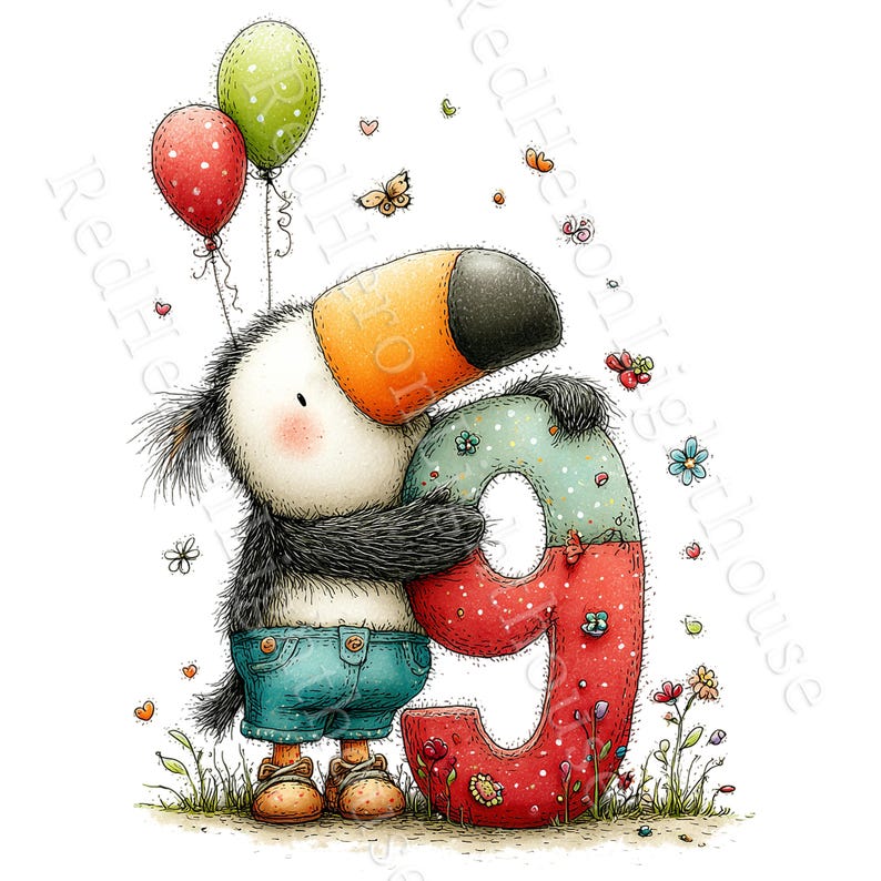 Jungle Animal Numbers Clip Art, Watercolour Birthday Safari Graphics ...