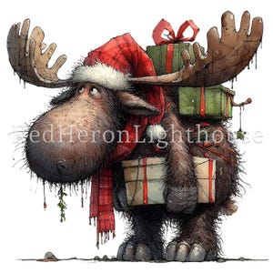 Christmas Moose Clipart 31 Pngs/jpgs Quirky Moose Art, Funny Winter ...