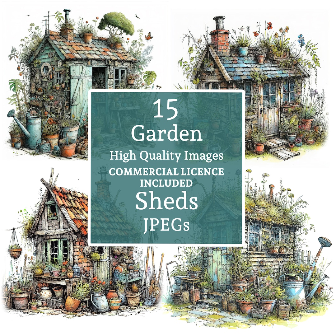 Garden Sheds Clipart Set, 15 Jpgs, Quirky Rustic Potting Shed Images ...