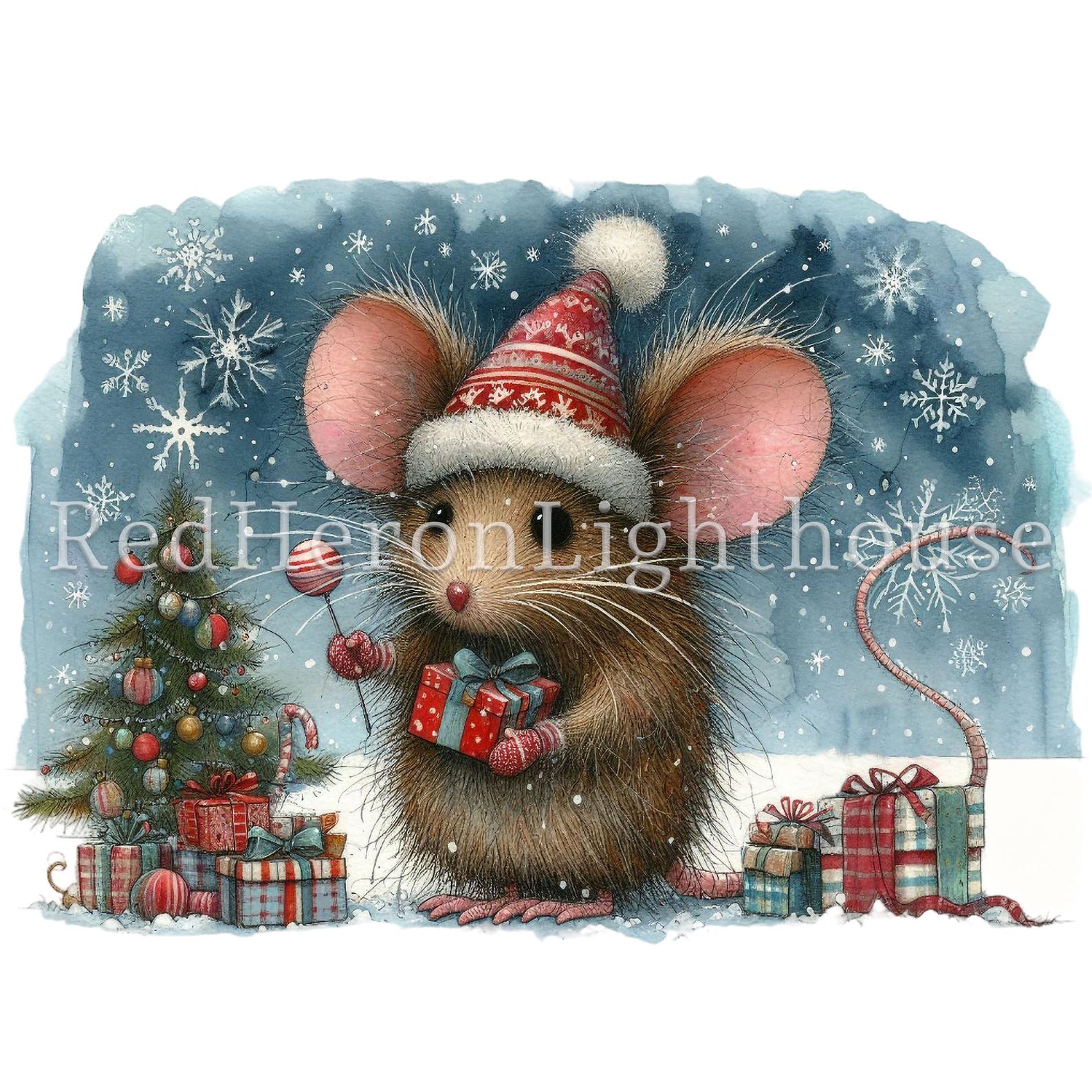 Festive Mice Clipart 20 Pngs/jpgs, Whimsical Christmas Mouse, Cute ...