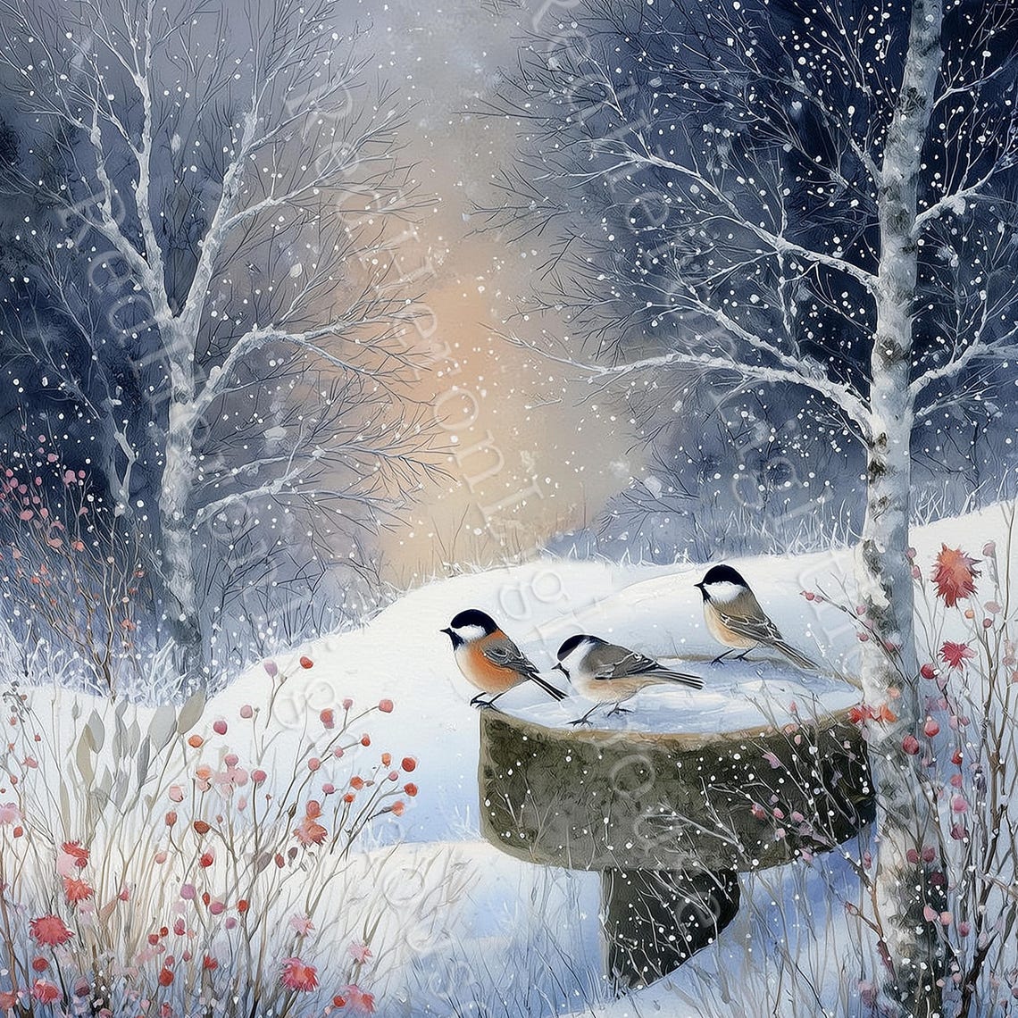 Winter Wildlife Birds Clip Art, Watercolour Snowy Nature Scenery, 22 ...