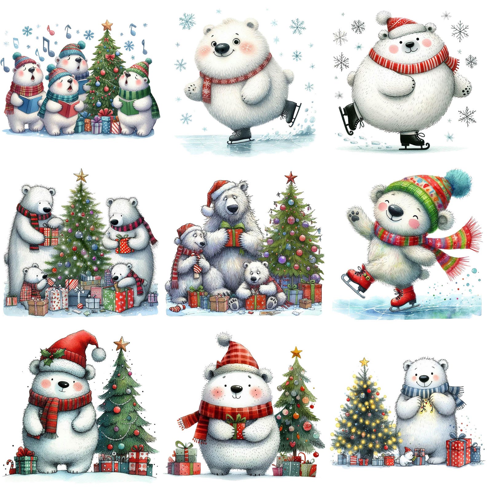 Christmas Polar Bear Clipart, 27 Pngs/jpgs, Whimsical Bear Images ...