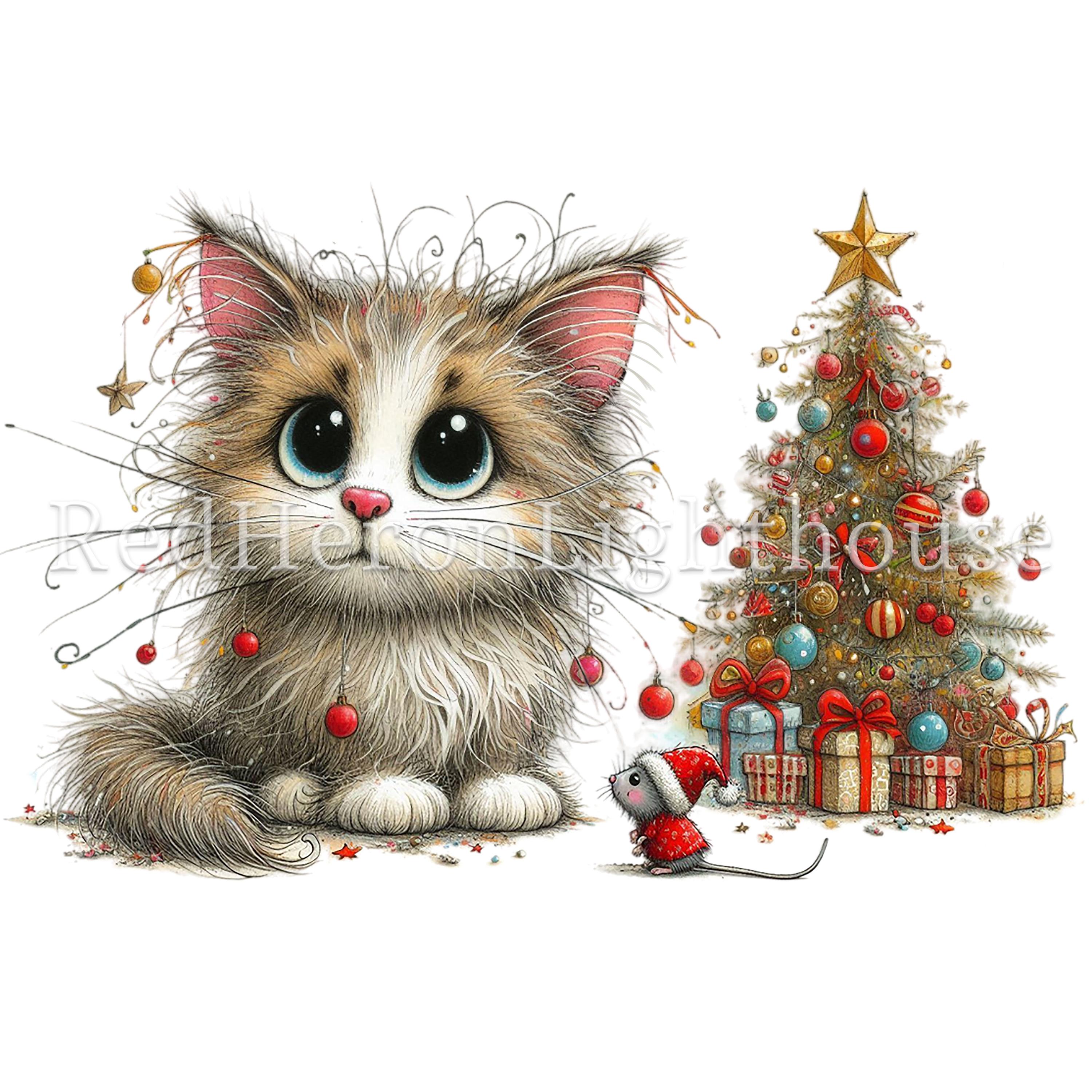 Christmas Kitten Clipart 20 Pngs/jpgs, Festive Cat Clipart, Quirky Pet ...