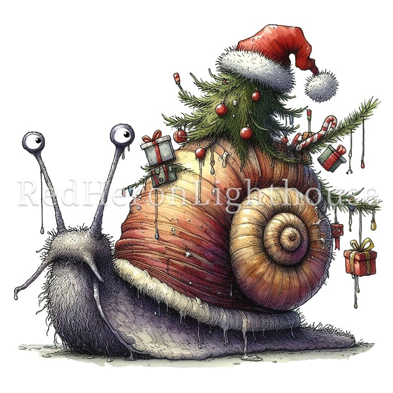 Christmas Snail Clipart, 14 Pngs/jpgs, Funny Festive Snails, Quirky ...