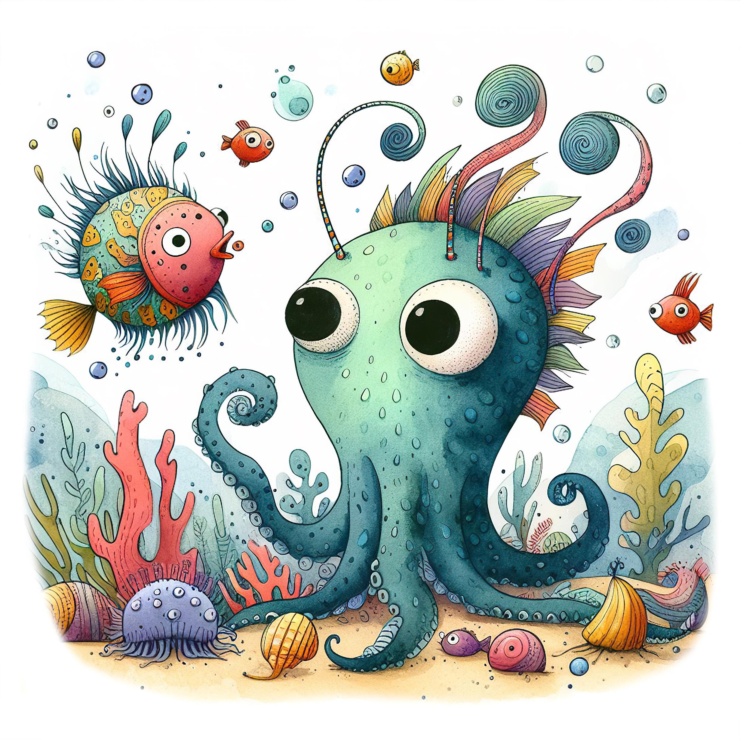15 Adorable Under the Sea Clipart Set Jpgs Ocean Life & Creatures Kids ...
