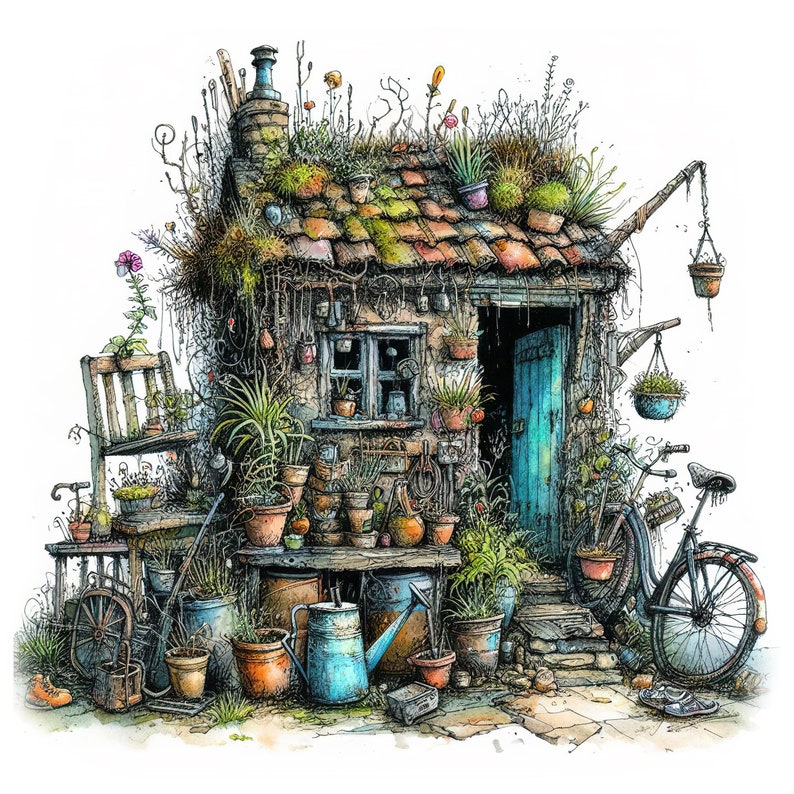Garden Sheds Clipart Set, 15 Jpgs, Quirky Rustic Potting Shed Images ...