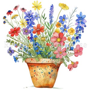 Whimsical Flower Pot Clipart 12 High Quality Pngs/jpgs Watercolour ...