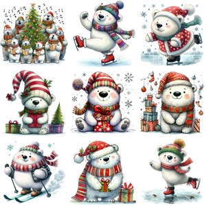 Christmas Polar Bear Clipart, 27 Pngs/jpgs, Whimsical Bear Images ...