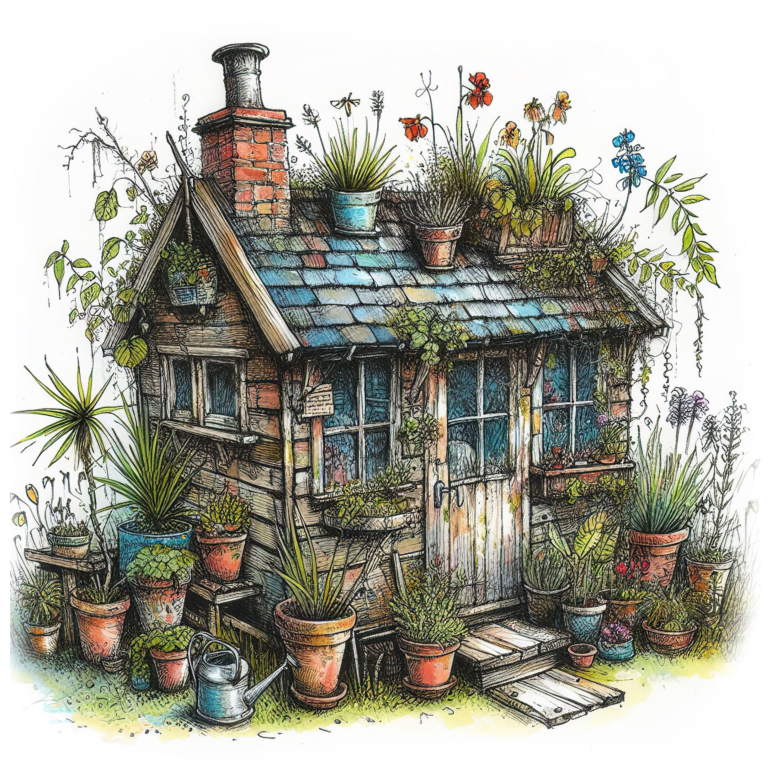 Garden Sheds Clipart Set, 15 Jpgs, Quirky Rustic Potting Shed Images ...