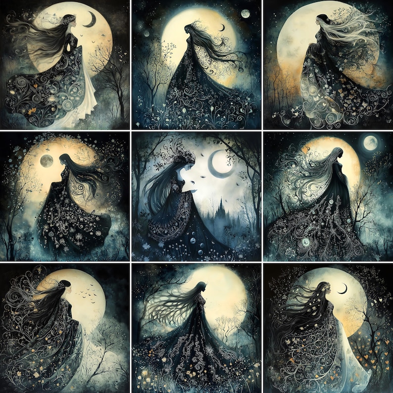 Enchanted Moon Empress Nyx Clipart, 27 High Quality Jpgs, Celestial ...