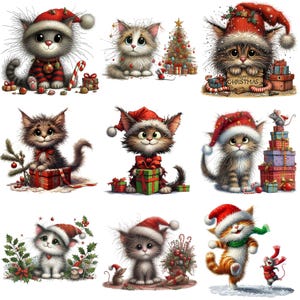 Christmas Kitten Clipart 20 Pngs/jpgs, Festive Cat Clipart, Quirky Pet ...