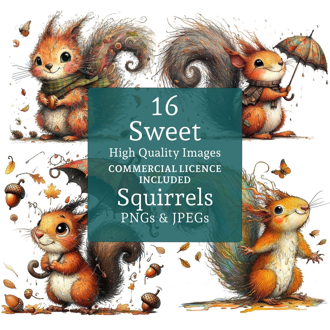 Sweet Squirrels Clipart Set, 16 Pngs/jpgs, Cute Autumn Squirrel ...