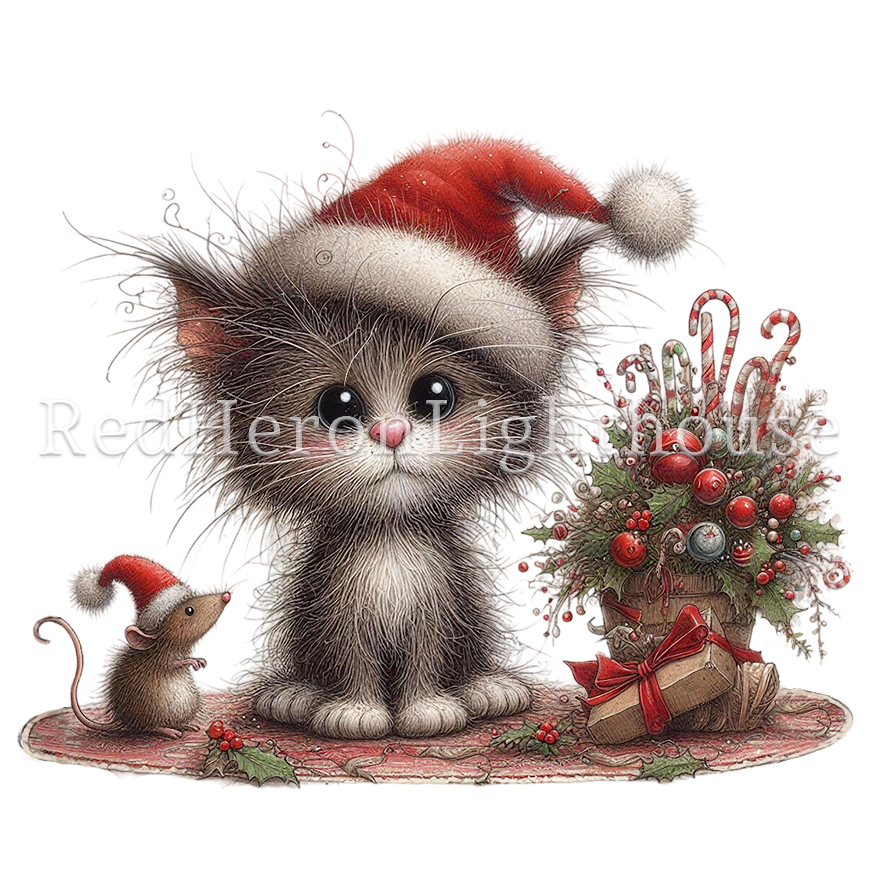 Christmas Kitten Clipart 20 Pngs/jpgs, Festive Cat Clipart, Quirky Pet ...