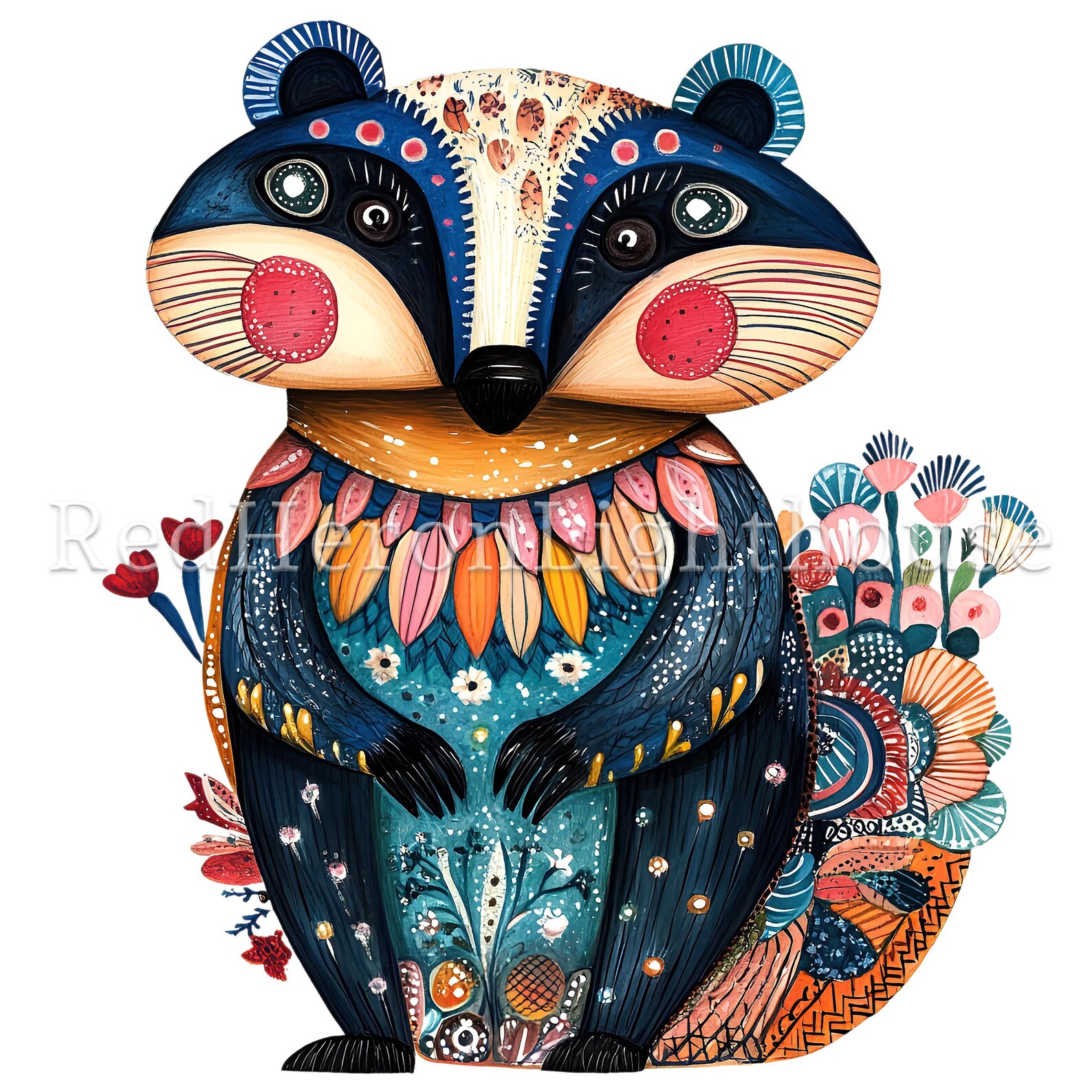 Folk Art Badger Clipart, 10 High Quality Pngs/jpgs, Watercolour Scandi ...