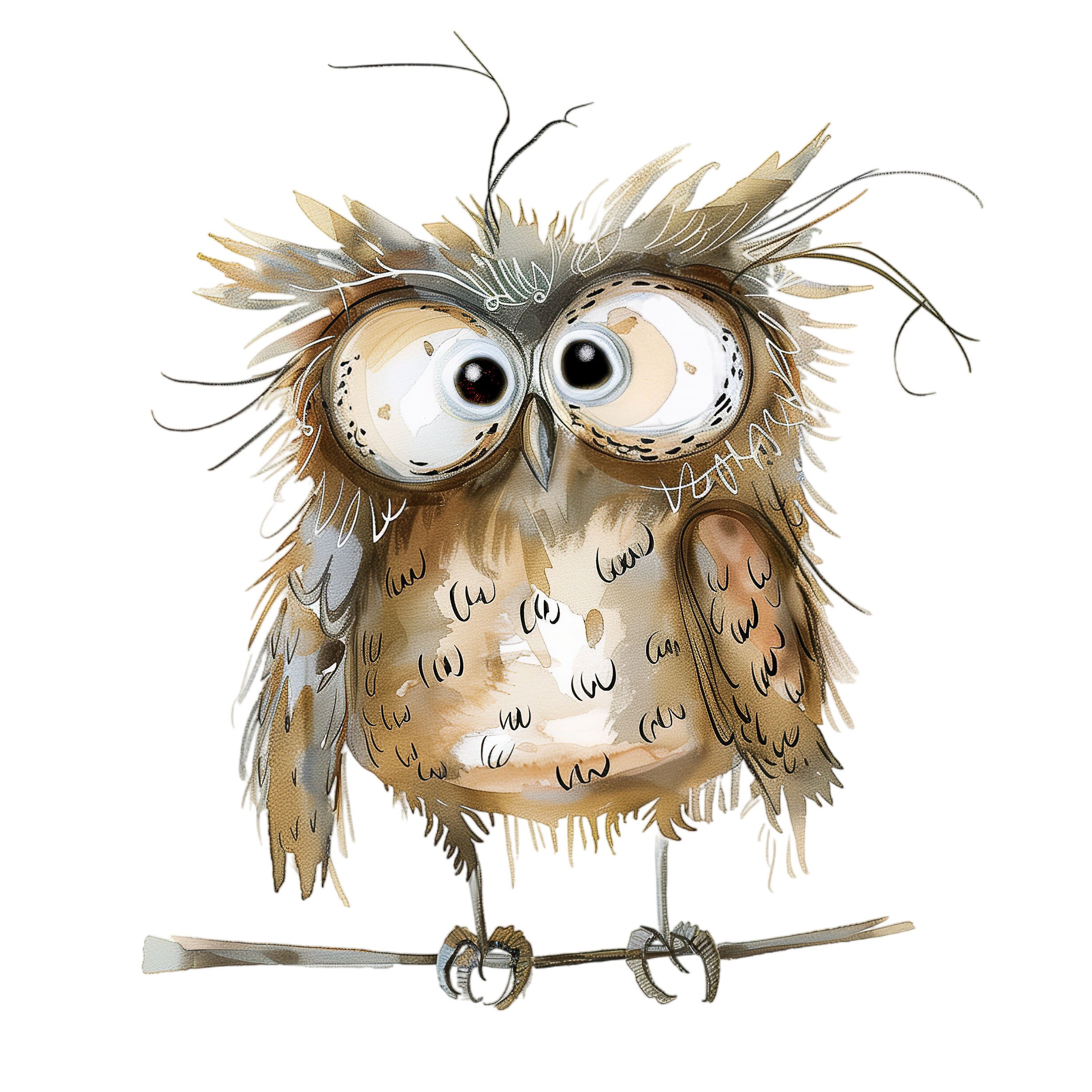 12 Scruffy Owls Clipart, High Quality Designs, 12 Pngs, Cute Funny Bird ...