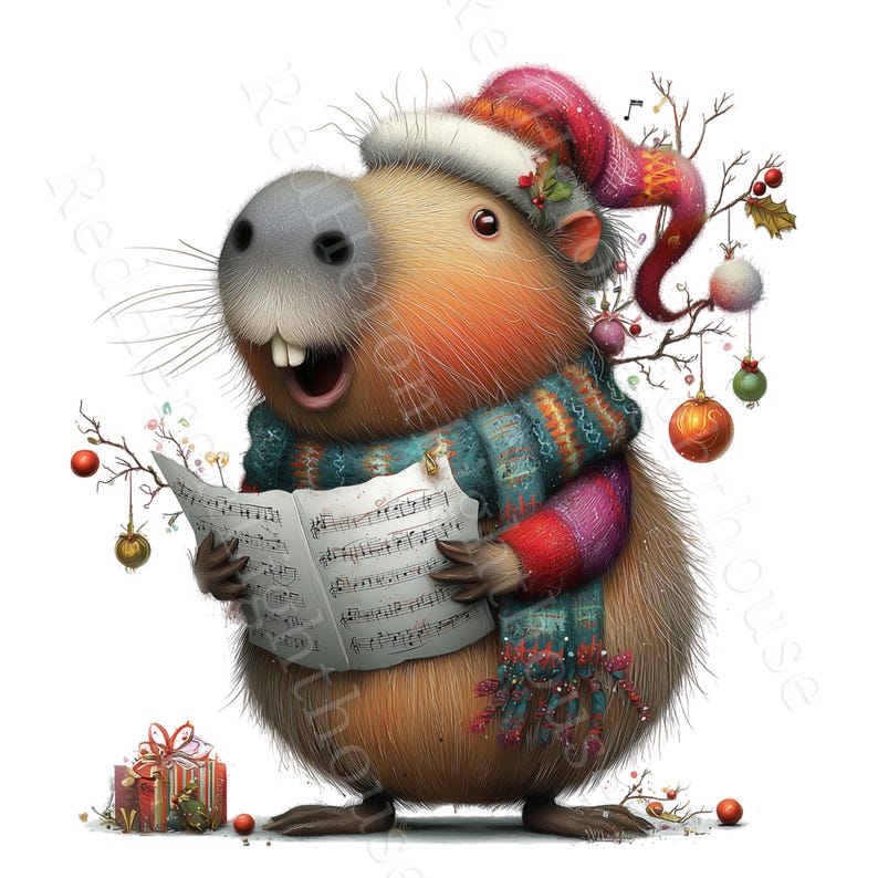 Christmas Capybara Clip Art, Watercolour Quirky Animal, 10 Pngs/jpgs ...