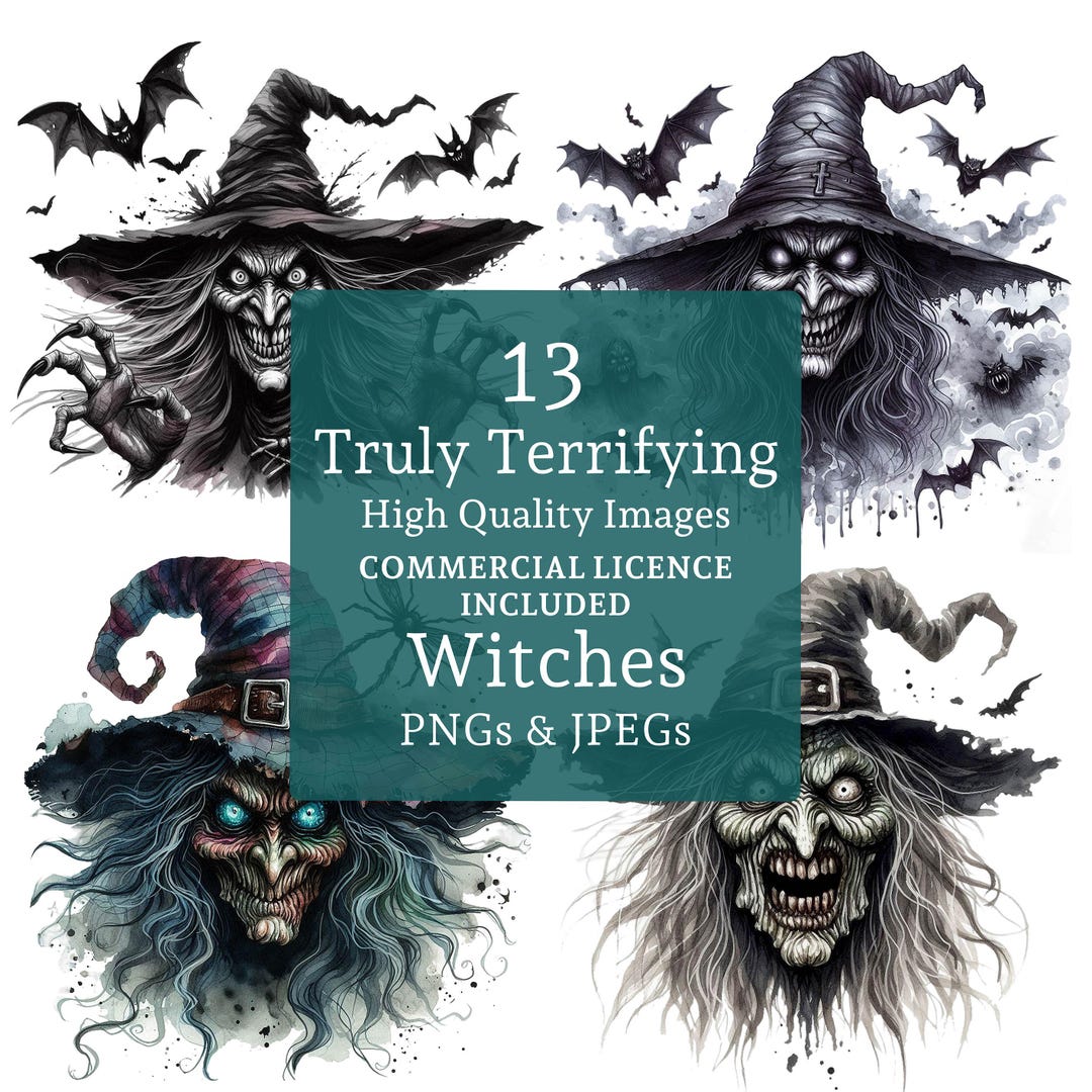 Evil Witch Clipart Set, 13 Pngs & Jpegs, Wicked Scary Witches ...