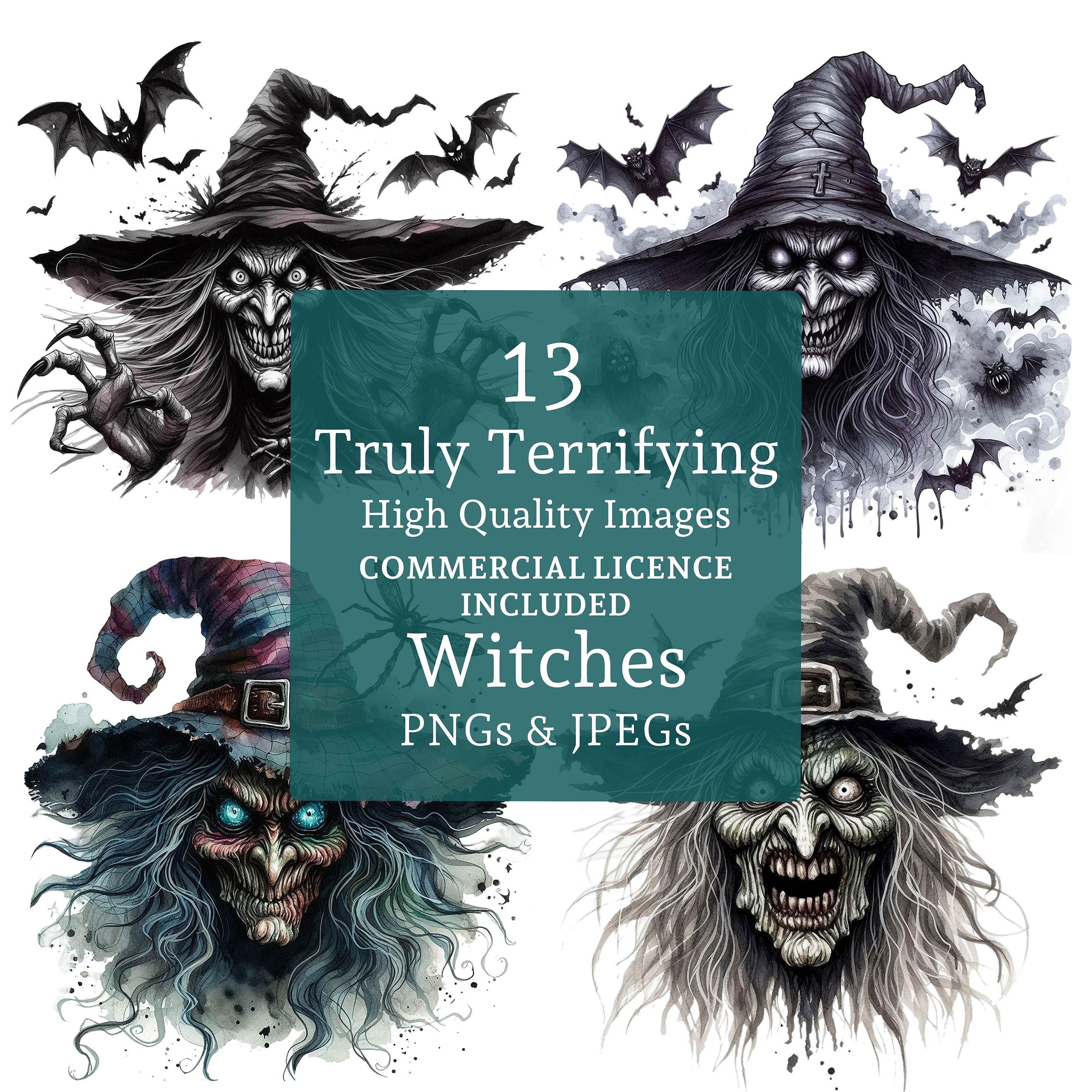 Scary Witch Clipart Set, 13 Pngs & Jpegs, Wicked Ugly Witches ...