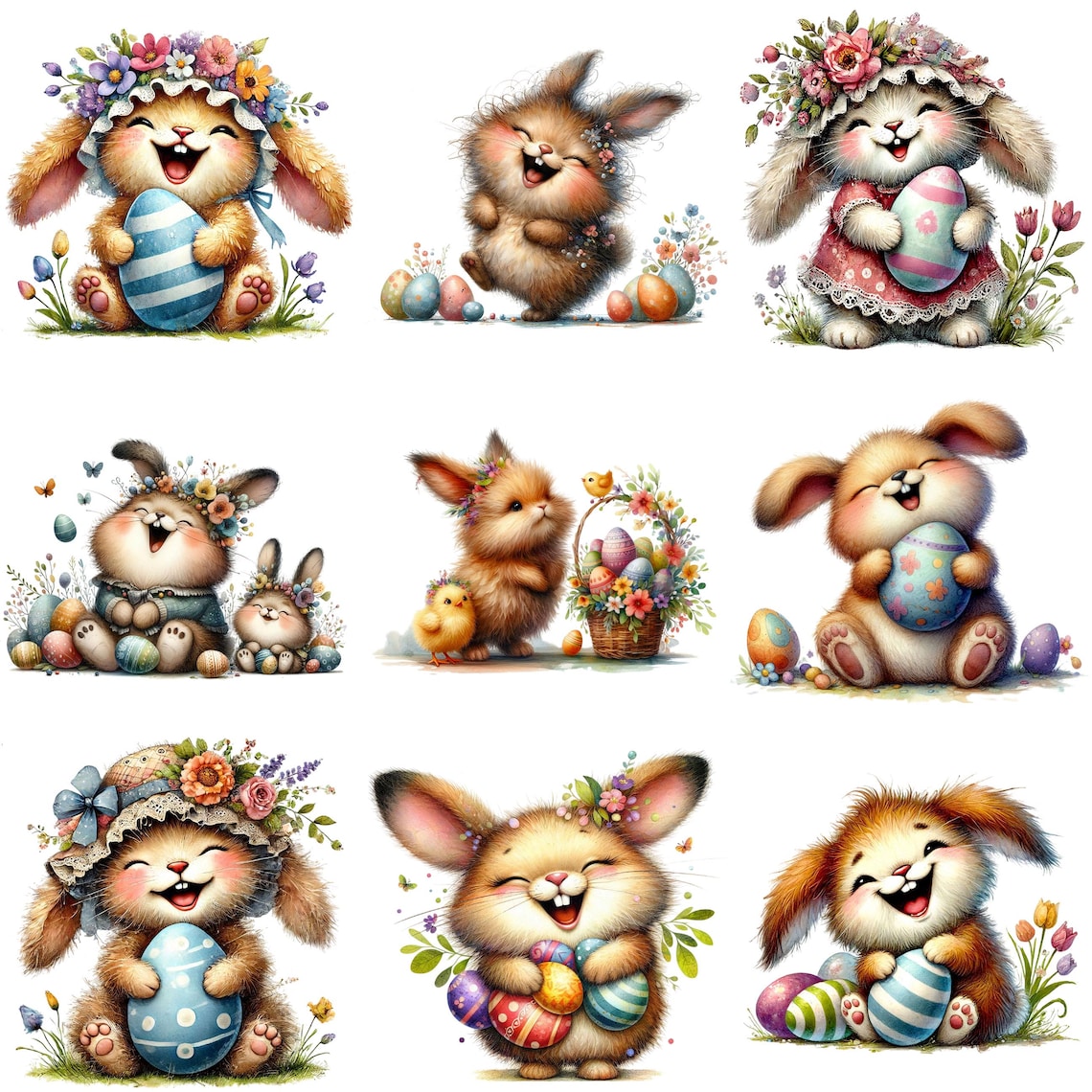Cute Bunny & Easter Egg Clipart, 21 High Quality Pngs/jpgs, Spring Baby ...