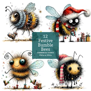 Christmas Bumble Bee Clipart, 12 High Quality Pngs/jpgs, Cute Festive ...