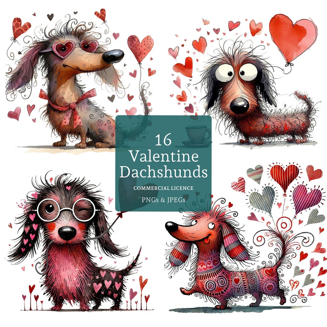 Valentine Dachshund Clipart, 16 High Quality Pngs/jpgs, Love Heart ...