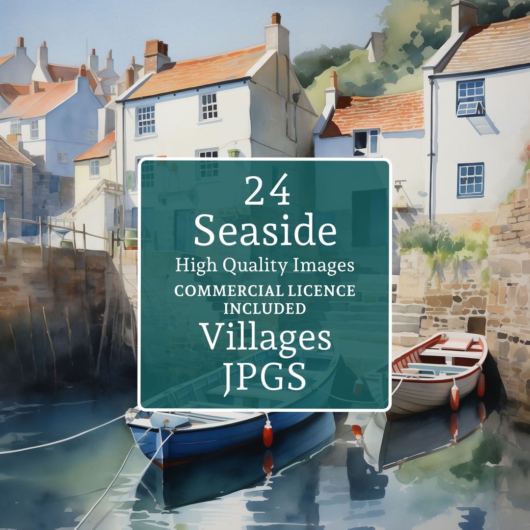 Seaside Villages Clipart, 24 Jpgs, Harbour Cottages, Fishing Boats ...