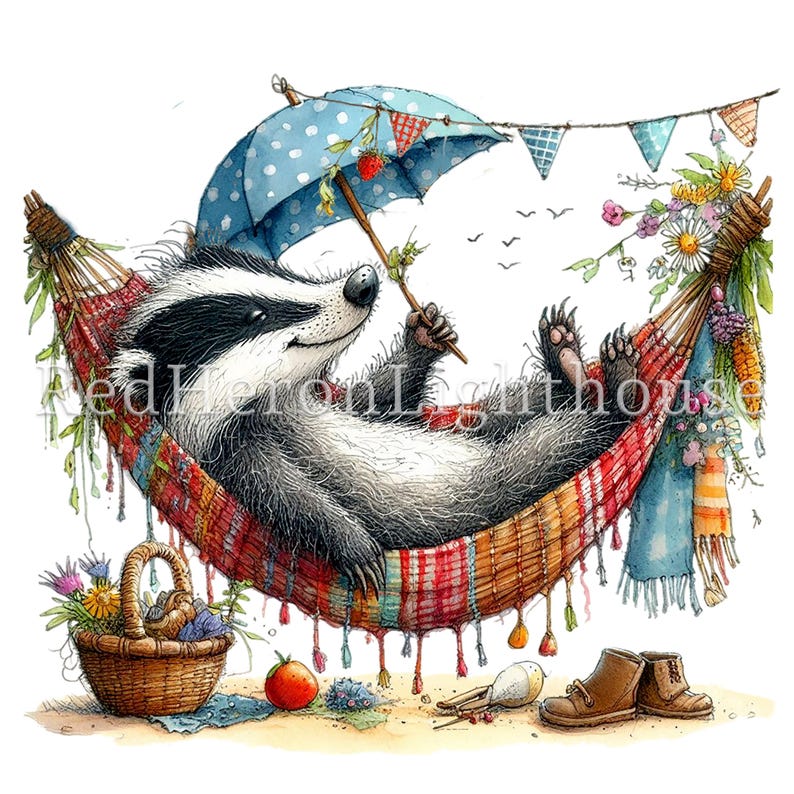 Badger Clipart 16 High Quality Pngs/jpgs, Whimsical Summer Floral ...