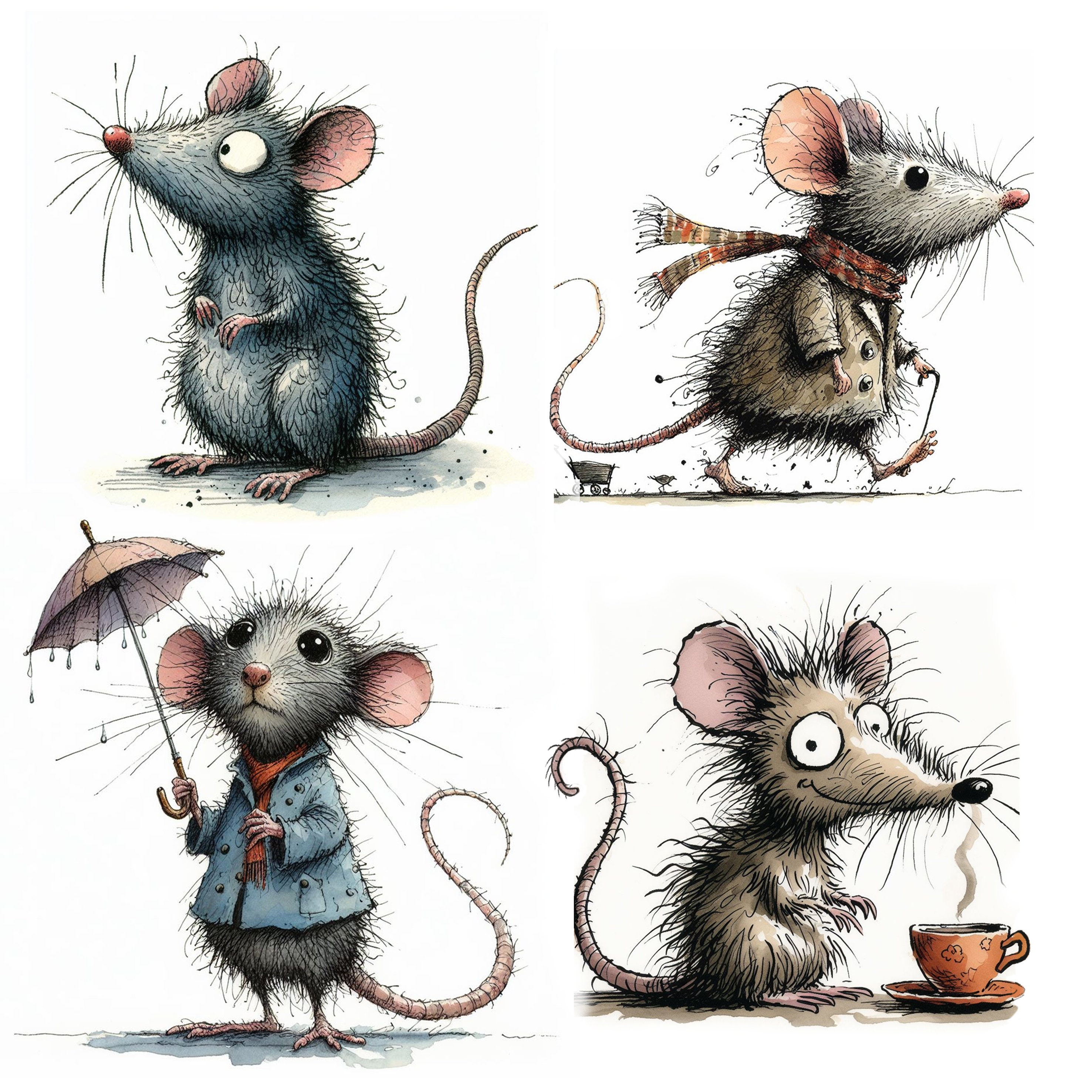 12 Scruffy Mice Clipart Set, 12 Pngs/jpgs, Funny Mouse Art, Whimsical ...