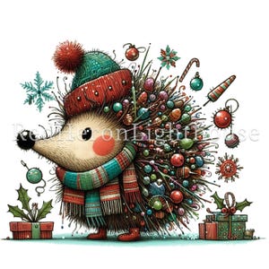 Christmas Hedgehog Clipart 17 Pngs/jpgs, Cute Festive Hedgehog Clipart ...