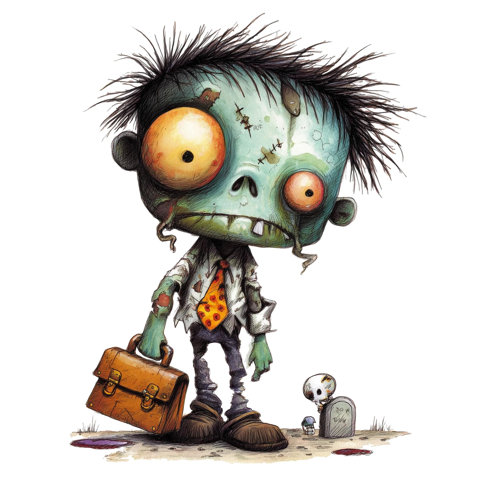 Quirky Zombie Boy Clipart, Watercolour Halloween Monster 12 Pngs/jpgs ...