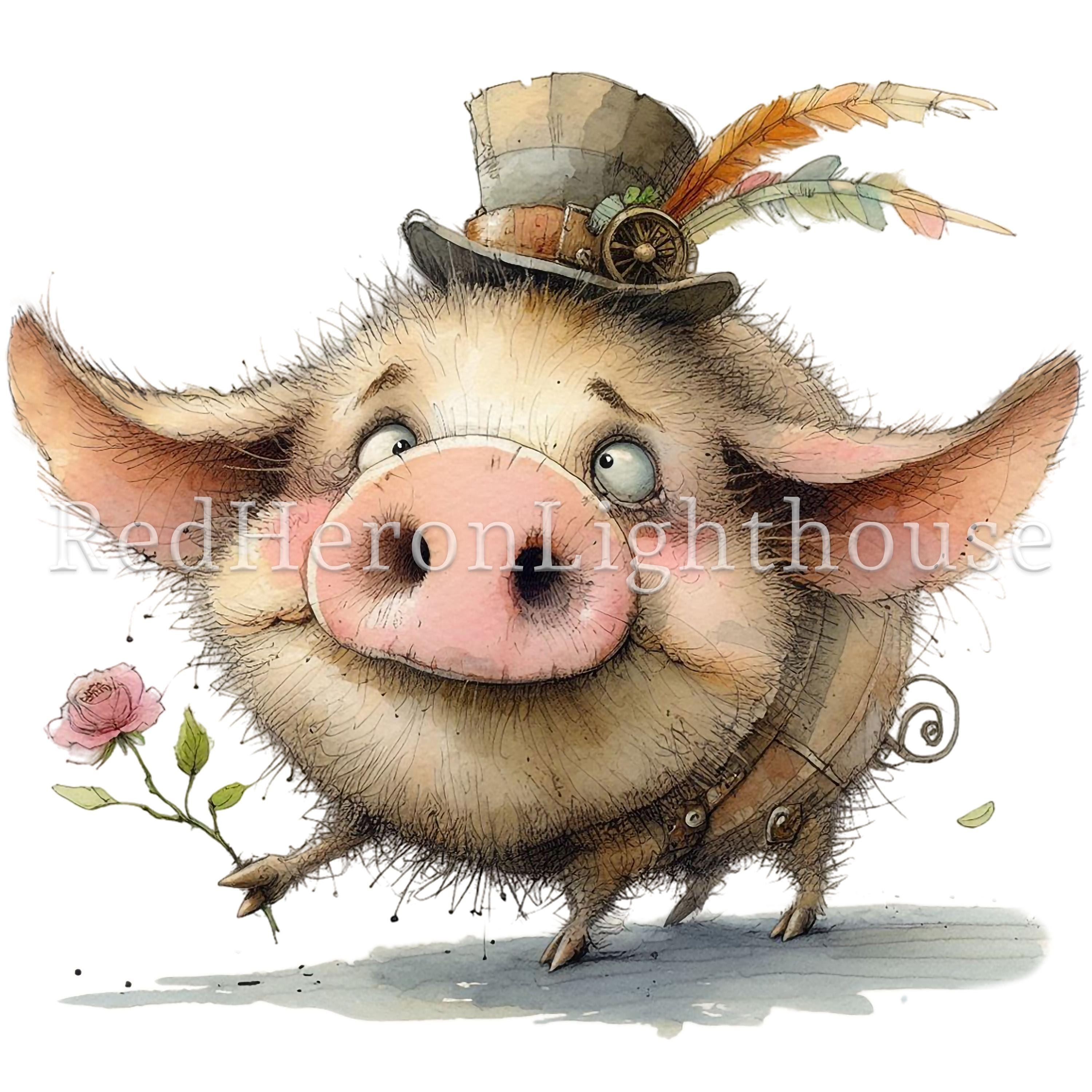 Scruffy Pig Clipart Set 24 Pngs/jpgs, Funny Pig Clipart, Quirky Farm ...