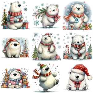 Christmas Polar Bear Clipart, 27 Pngs/jpgs, Whimsical Bear Images ...