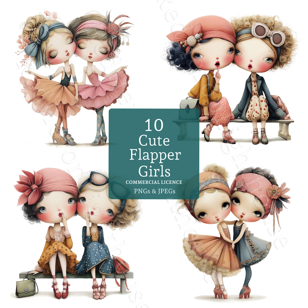 Whimsical Flapper Girl Clip Art, Watercolour Best Friend Images, 10 ...