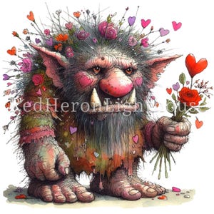 Love Heart Troll Clipart, 12 High Quality Pngs/jpgs, Whimsical Ogres ...