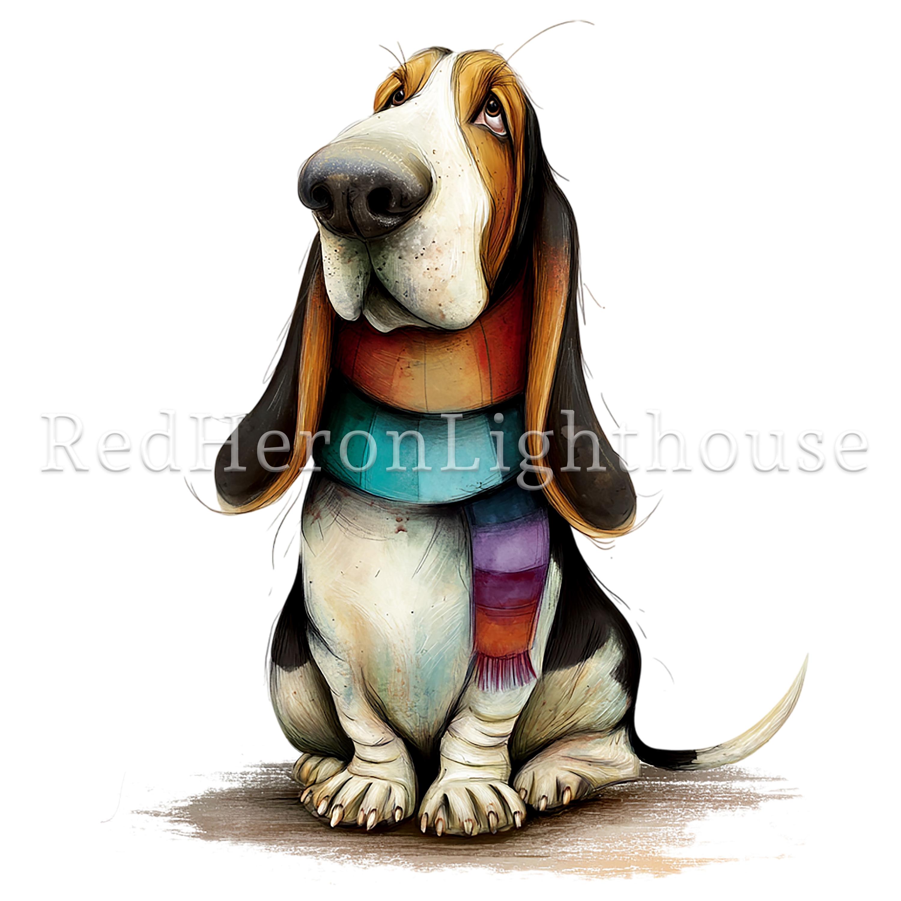 Basset Hound Clipart, 13 High Quality Pngs/jpgs, Watercolour Quirky Dog ...