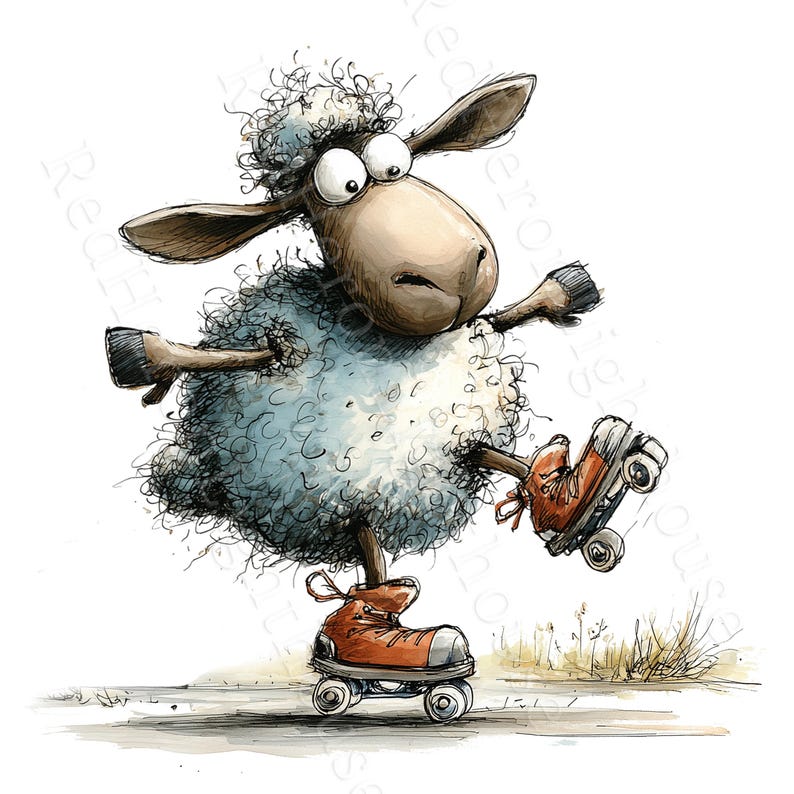 Whimsical Sheep Clip Art, Watercolour Quirky Animal 10 Pngs/jpgs ...