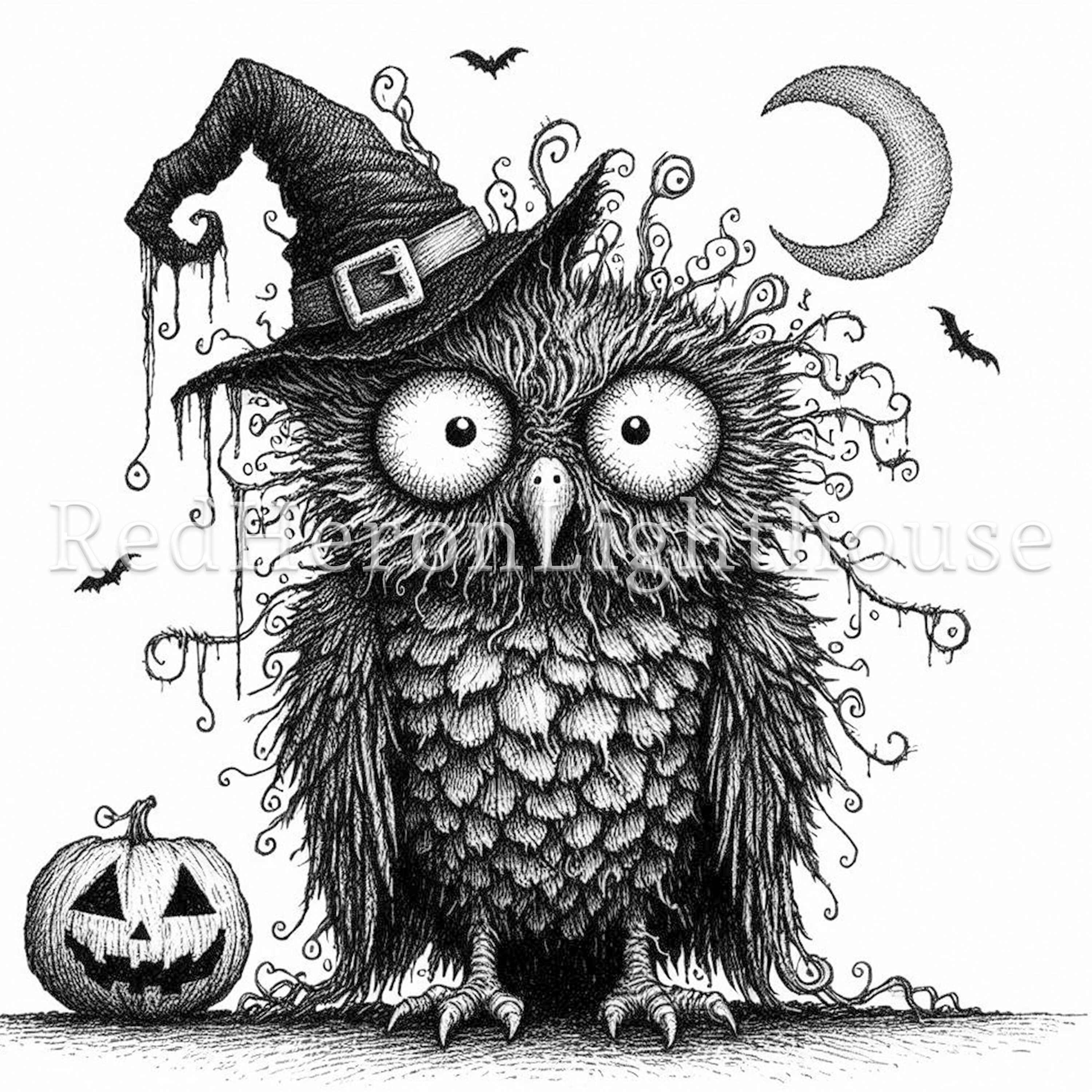 Pen & Ink Halloween Owl Clipart Set, 12 Funny Halloween Designs ...