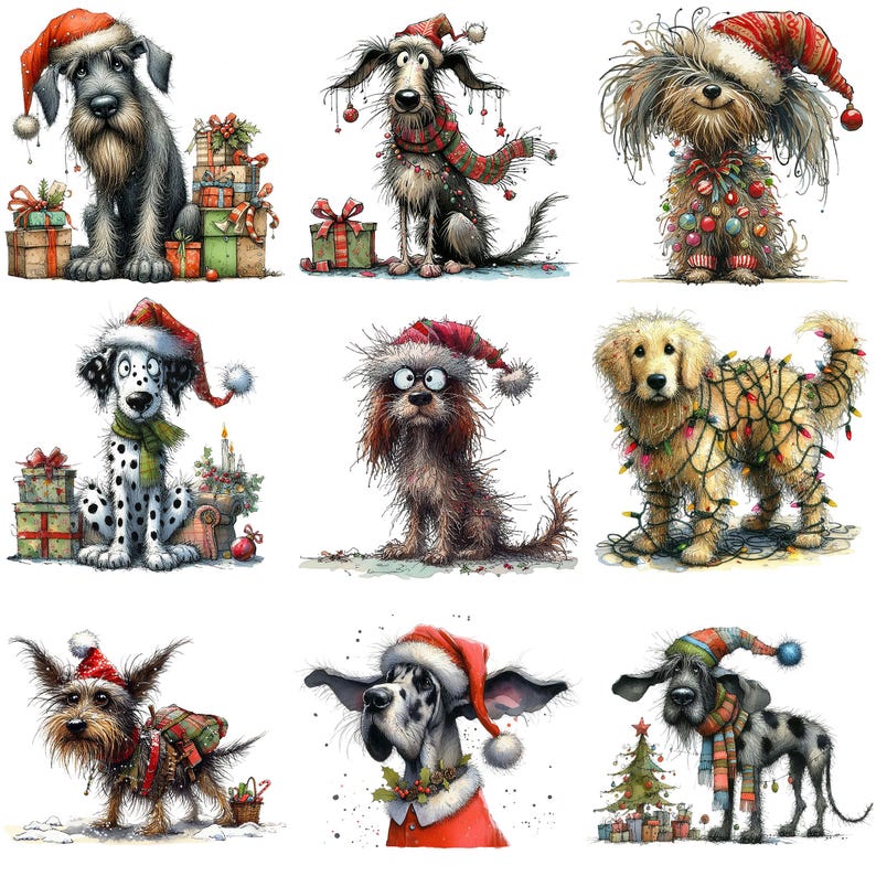 Christmas Dog Clipart 28 Pngs/jpgs, Cute Festive Dog, Quirky Winter Pet ...