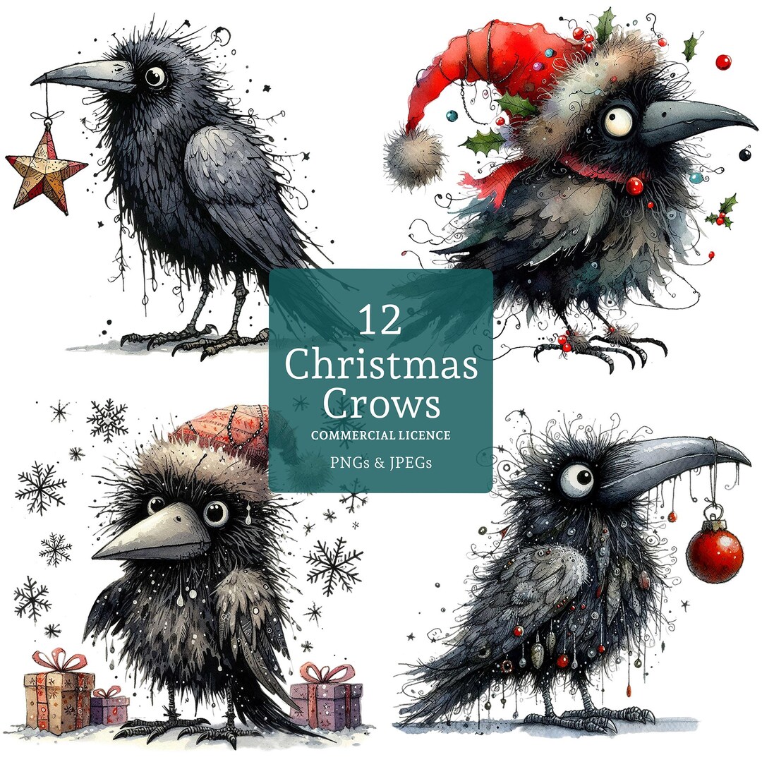 Christmas Crow Clipart, Funny Raven Art, Winter Bird Holiday Crafting ...